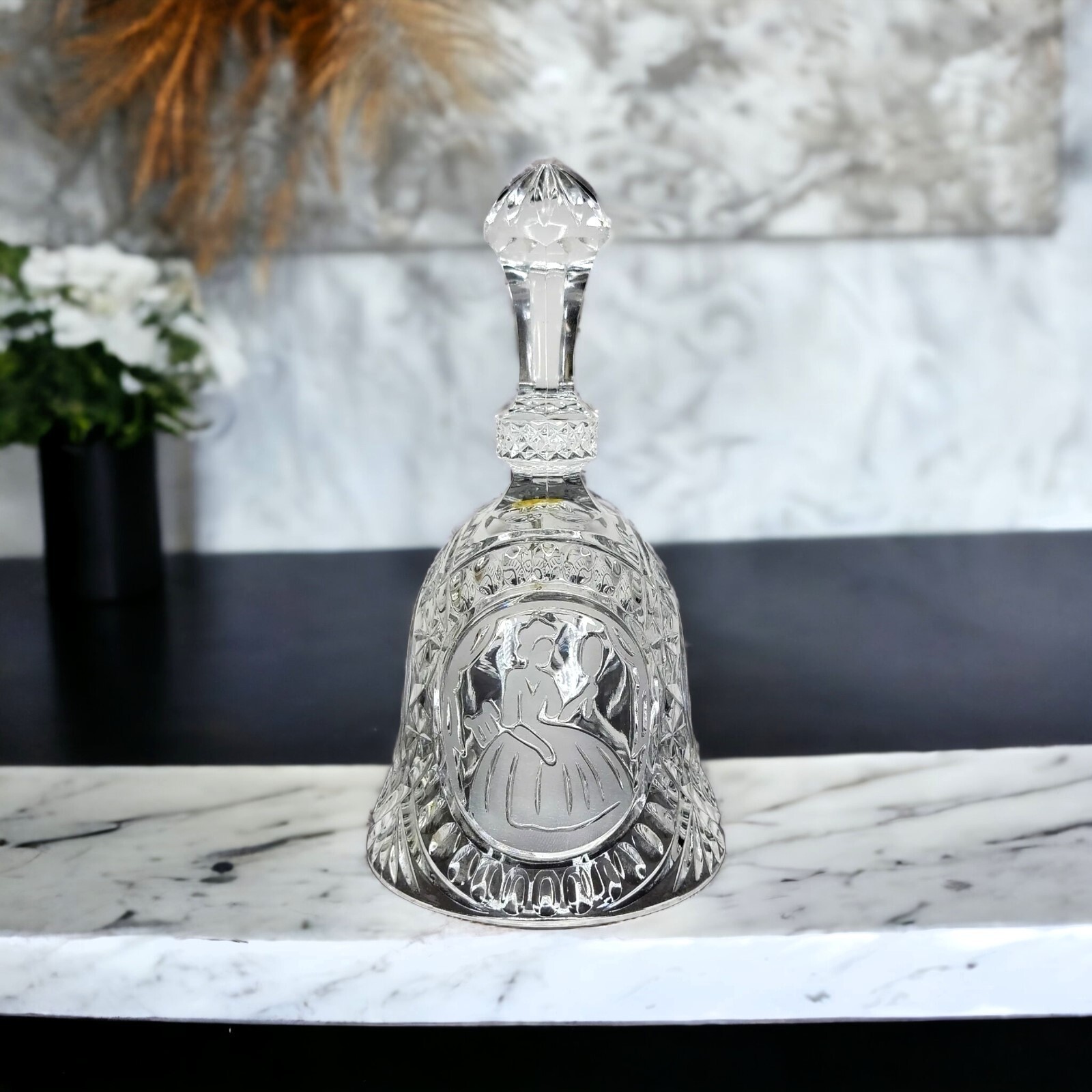 Bell Vintage Beautiful Etched Glass Bell My Lady Hand Mirror 7 in. Tall ...