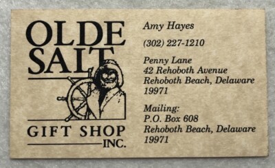 Vintage Business Card Olde Salt Gift Shop Inc. Rehoboth Beach, Delaware ...