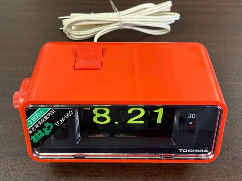 【Unused!】VINTAGE Toshiba Red Flip Alarm Clock TCM-953 retro rare Showa ...