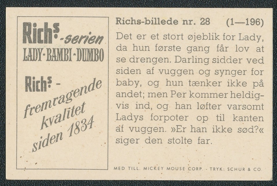 1956 RICH'S COFFEE WALT DISNEY LADY BAMBI DUMBO DUTCH TRADING CARD #28 ...
