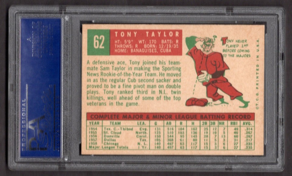 1959 Topps Tony Taylor #62 (Chicago Cubs) PSA 6 EX-MT | eBay