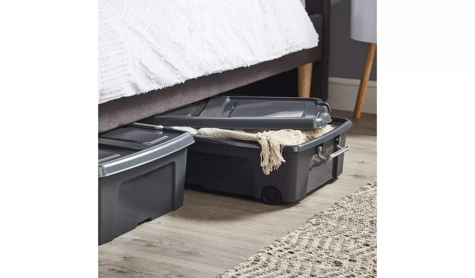 1x 35L Strata Storage Box With Lid Wheeled Underbed Home Organizer Box ...