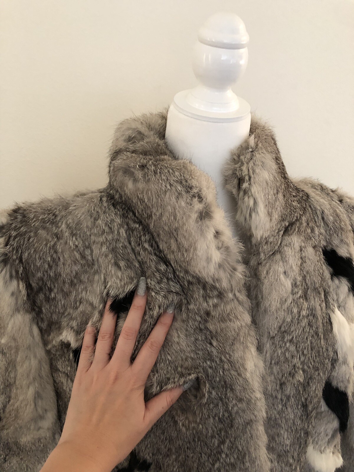 GLAMOROUS LUXURY GENUINE RABBIT FUR COAT IN RARE COLOR PATTERN SERGIO ...