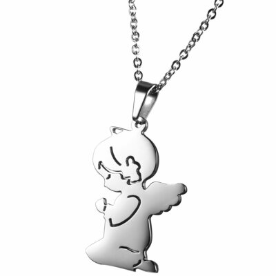 18" Cute Prayed Angel Baby Pendant Stainless Steel Chain Necklace Girls ...