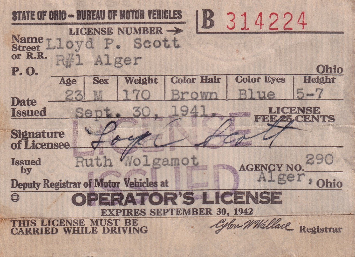 Vintage 1941 Driver's Operator's License For the State of Ohio | eBay