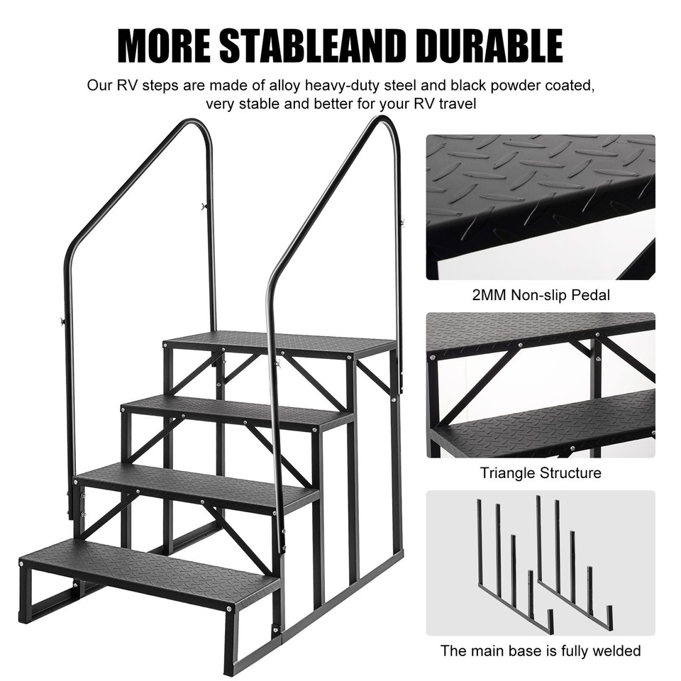 4 Step RV Steps with 2 Handrails Portable Stairs Steps for RV Camper ...