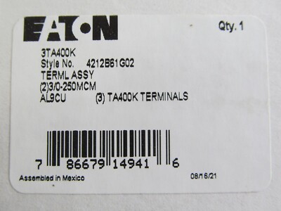 NEW EATON 3TA400K CIRCUIT BREAKER LUG TERMINAL KIT KD/ HKD/ POWER ...