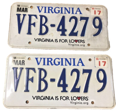 Virginia License Plate Set VFB-4279 Matching Pair Tags Plates VA Is For ...