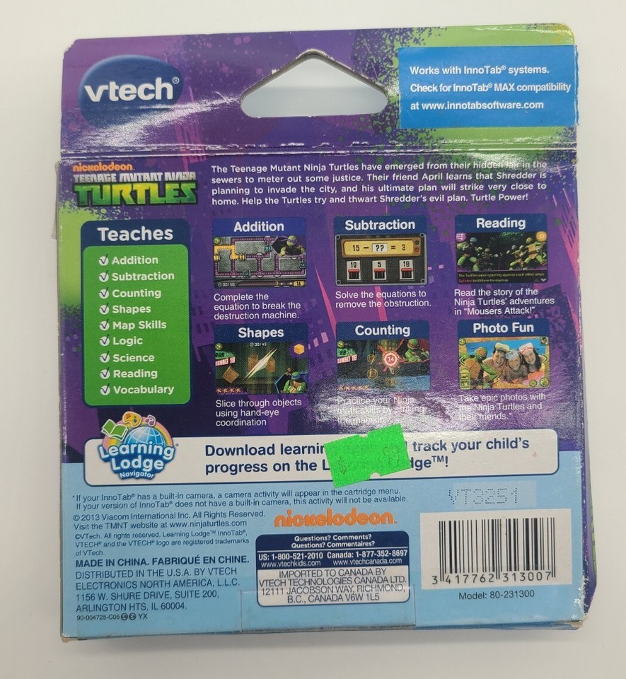 New VTech InnoTab Teenage Mutant Ninja Turtles TMNT Turtle Power! Math ...