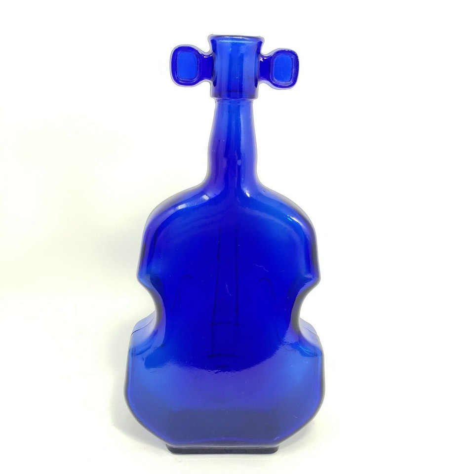 Vintage 8" Cobalt Blue Glass Bottle / Vase Cello Violin Fiddle Shaped ...
