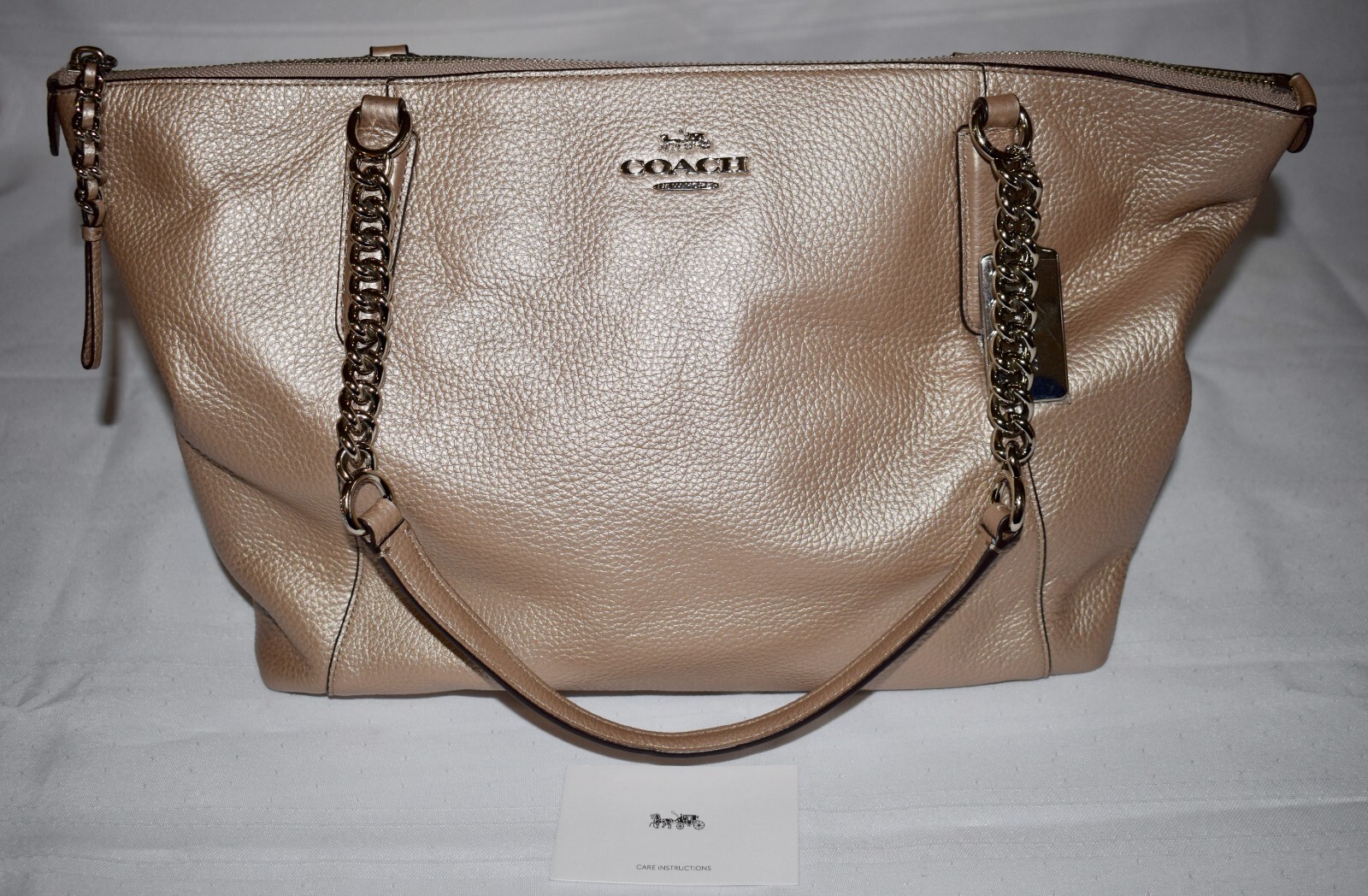 Coach F35868 Pebble Leather Ava Chain Tote Handbag Im/metallic ...