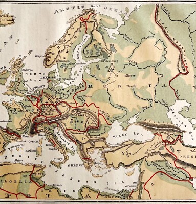 Map Of Europe 1869 Guyot's Geography Victorian Lithograp Antique Art ...
