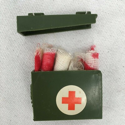 Vintage GI Joe First Aid Pack Container Box with Lid & Bandages / Blood ...