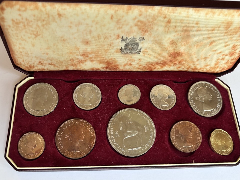 1953 Elizabeth II Coronation Proof 10 Coin Set Boxed Crown to Farthing ...