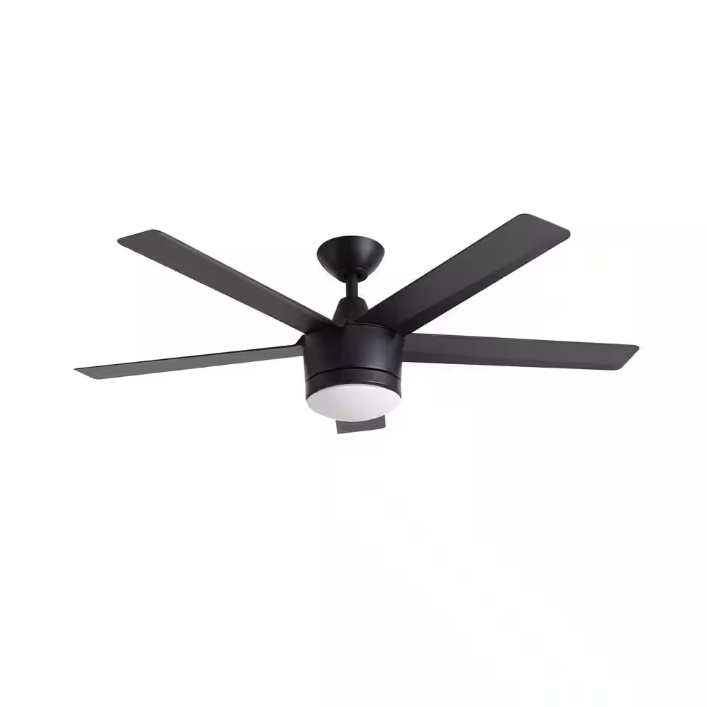 52in. Integrated LED Indoor Matte Black Ceiling Fan Light Kit and ...