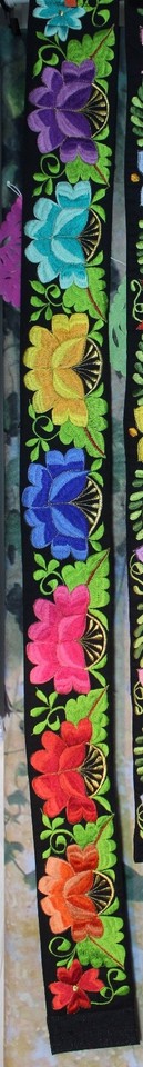 Black & Multi-Color Floral Embroidered Wide Belts Mexico Hippie Boho ...