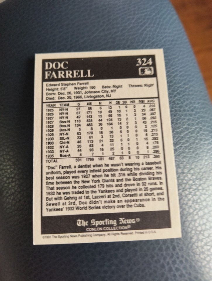 DOC FARRELL 1991 CONLON COLLECTION THE SPORTING NEWS #324 | eBay