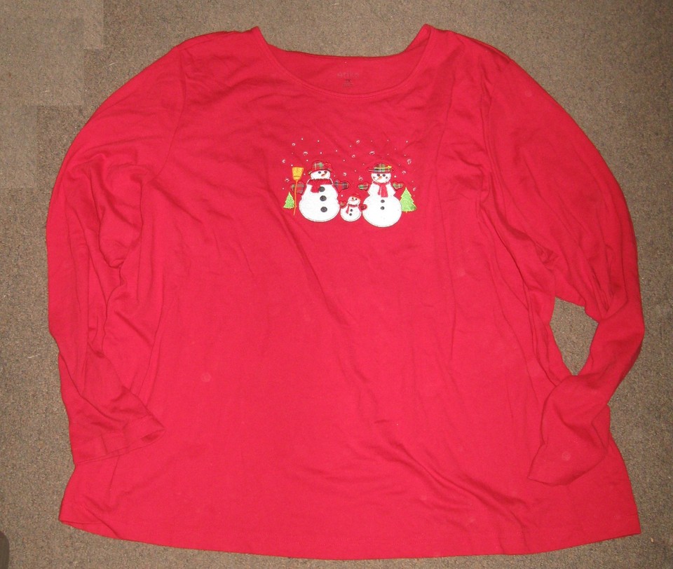 2 Christmas Shirts Women's 3X - Blue & Red - Snowman Families | eBay