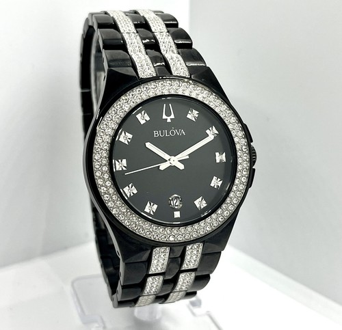 Bulova 98K101 Crystal Men's All Black Stainless Steel Watch 42mm | eBay