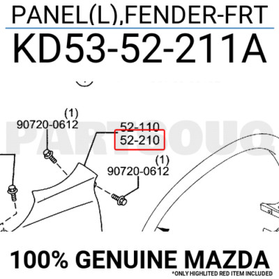 KD5352211A Genuine Mazda PANEL(L),FENDER-FRT KD53-52-211A | eBay
