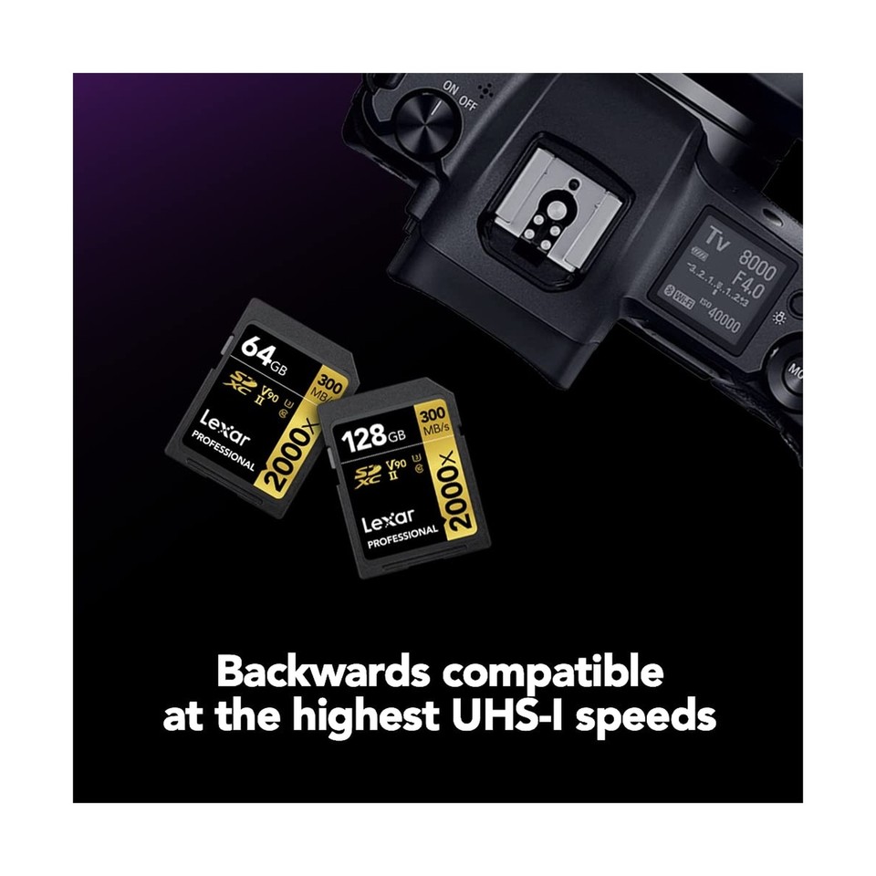 Lexar Professional 2000x 128GB SDXC UHS-II Card, Up To 300MB/s Read ...