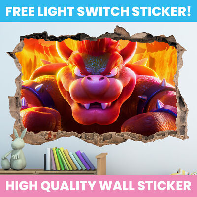 SUPER MARIO BOWSER HOLE IN WALL STICKER DECAL DECOR KIDS BEDROOM ...