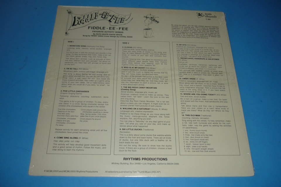 "FIDDLE-EE-FEE" - RUTH WHITE / TERRY GRIS - CHILDREN'S ACTIVITY RECORD ...