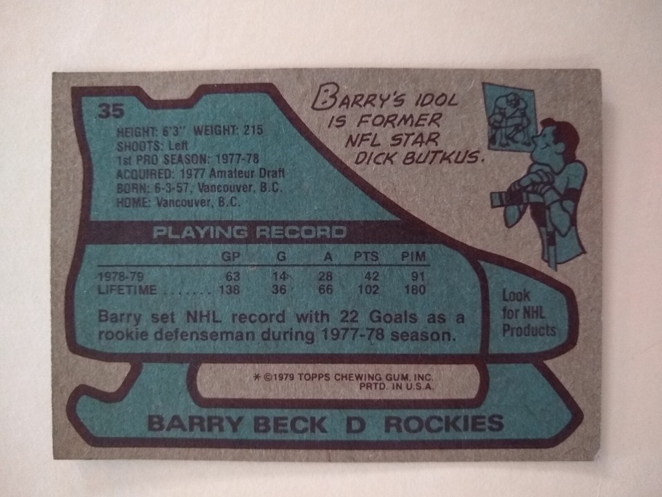 BARRY BECK Colorado ROCKIES 1979-80 TOPPS Hockey 🏒 Card #35 | eBay