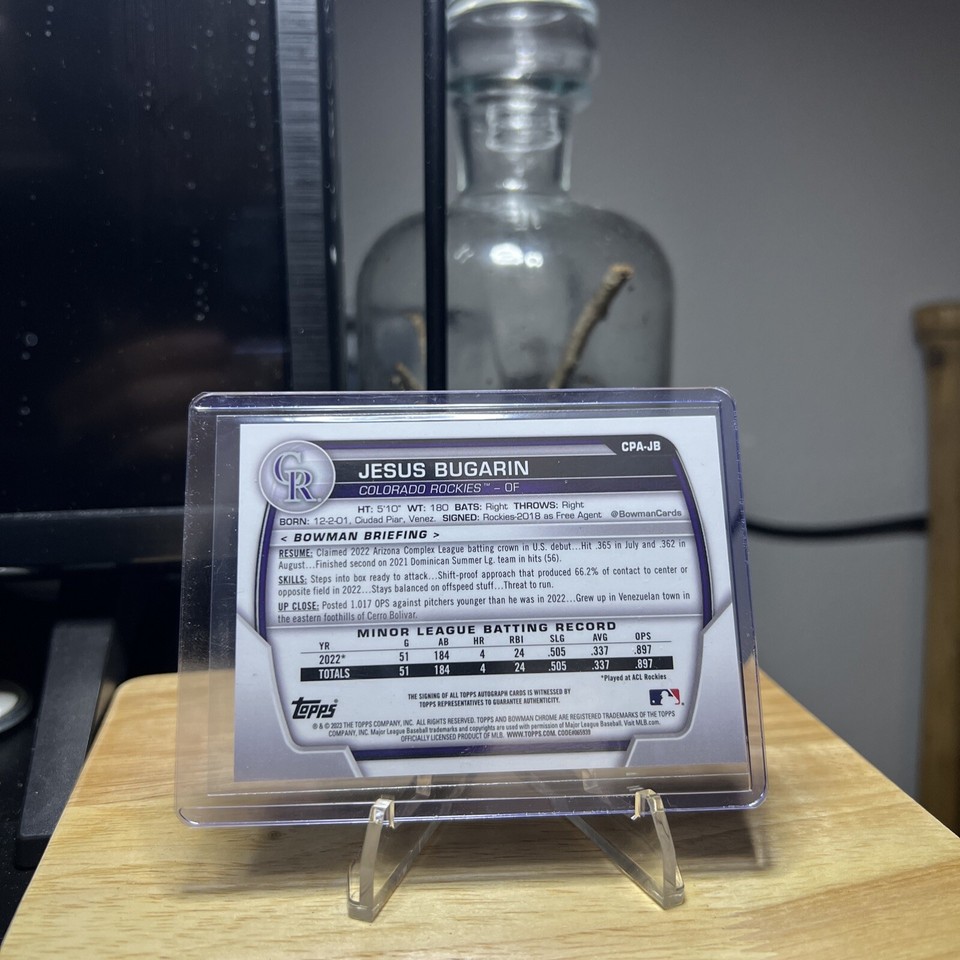 Colorado Rockies Venezuelan Pros. Jesus Bugarin 2023 Bowman Chrome Auto ...