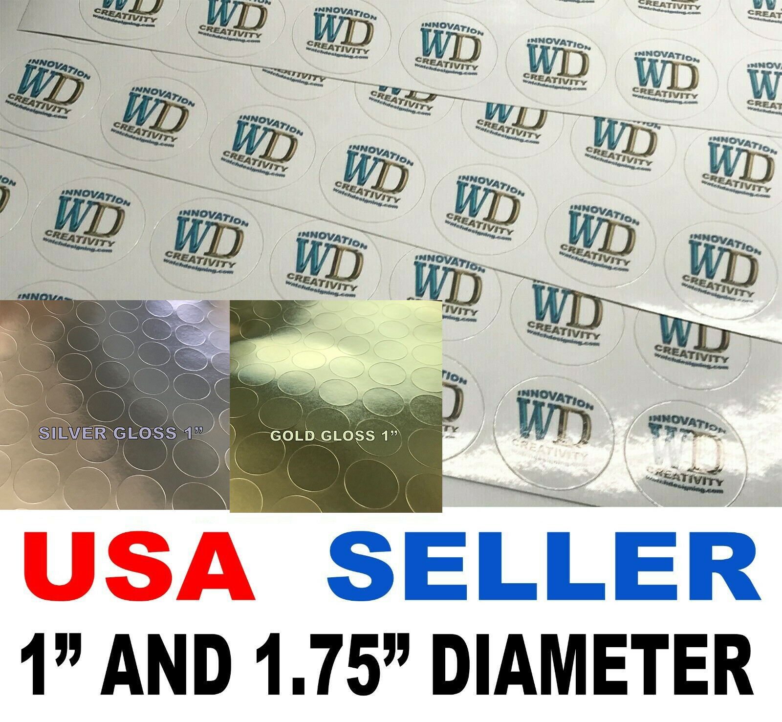 60 Custom Stickers Glossy Round 1" Diameter Personalized Labels Logo ...