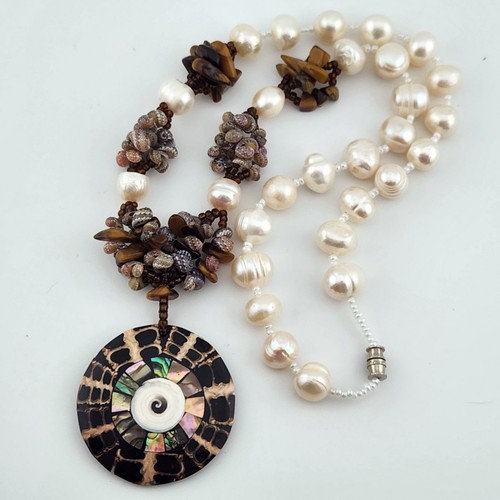 Vtg Abalone Women's 19" Necklace Genuine Pearl Tiger Eye & Shell ...