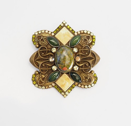 Sorrelli vintage bronze tone metal and glass green cabochons large ...