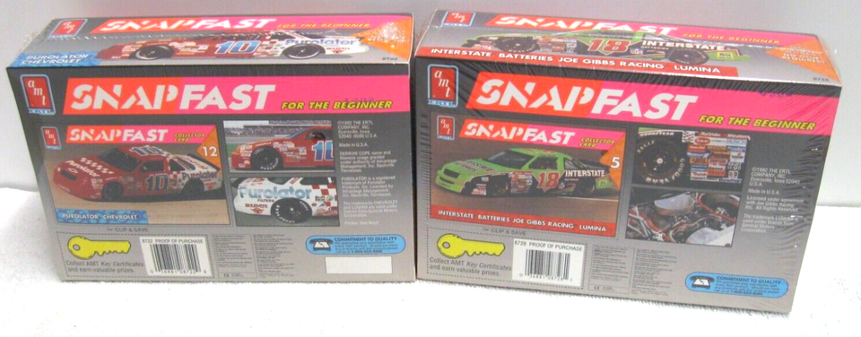 2 AMT KIT VINTAGE NASCAR 1/32 SNAP FAST MODEL KITS #10 #18 JOE GIBBS ...