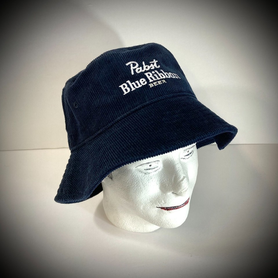 PABST BLUE RIBBON BUCKET HAT corduroy navy blue PBR fisherman cap beer ...