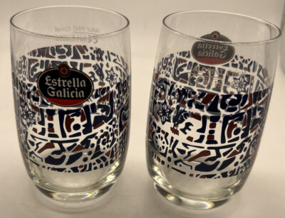 2 x Rare Estrella Galicia Beer Lager Half Pint Glases NEW CE Bar Gift ...