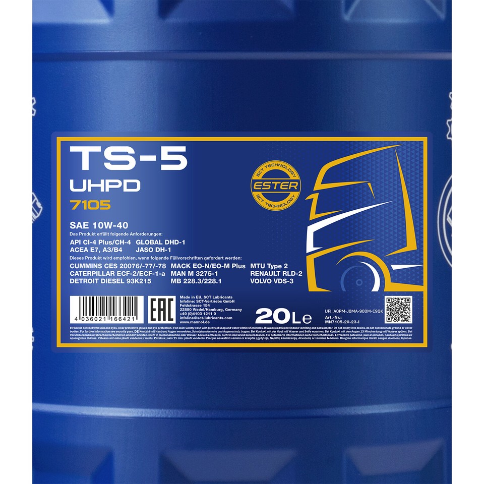 MANNOL UHPD TS-5 SAE 10W-40 Dieselmotorenöl, ACEA E7, API CH4, CI4, 20 ...