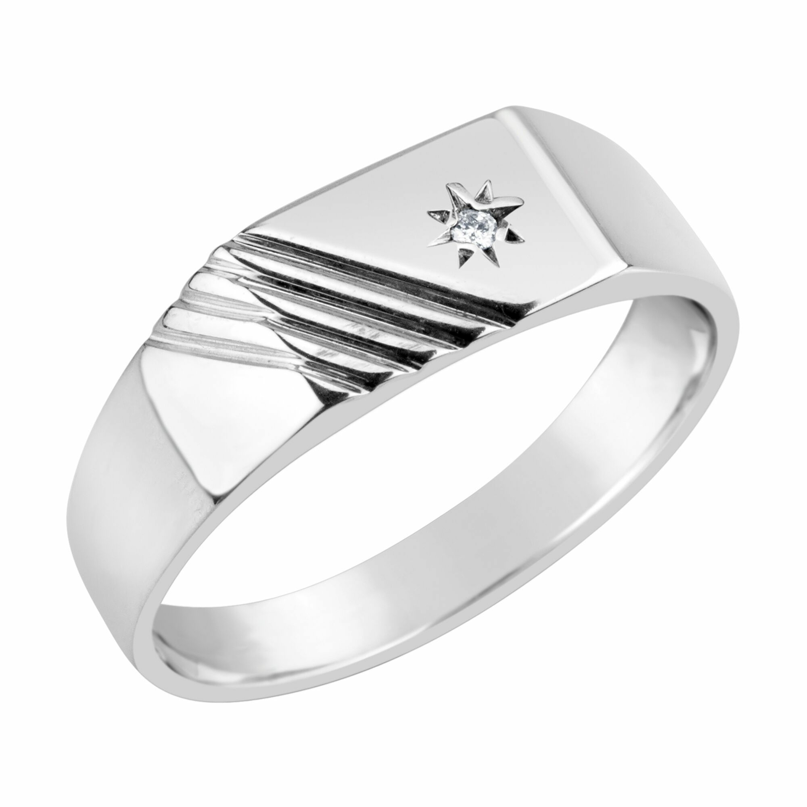 Gents Sterling Silver Rectangular Top Ring Diamond Set Q211 | eBay