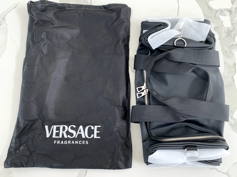 Versace Fragrances Black Duffle with Silver Tone Zipper Travel ...