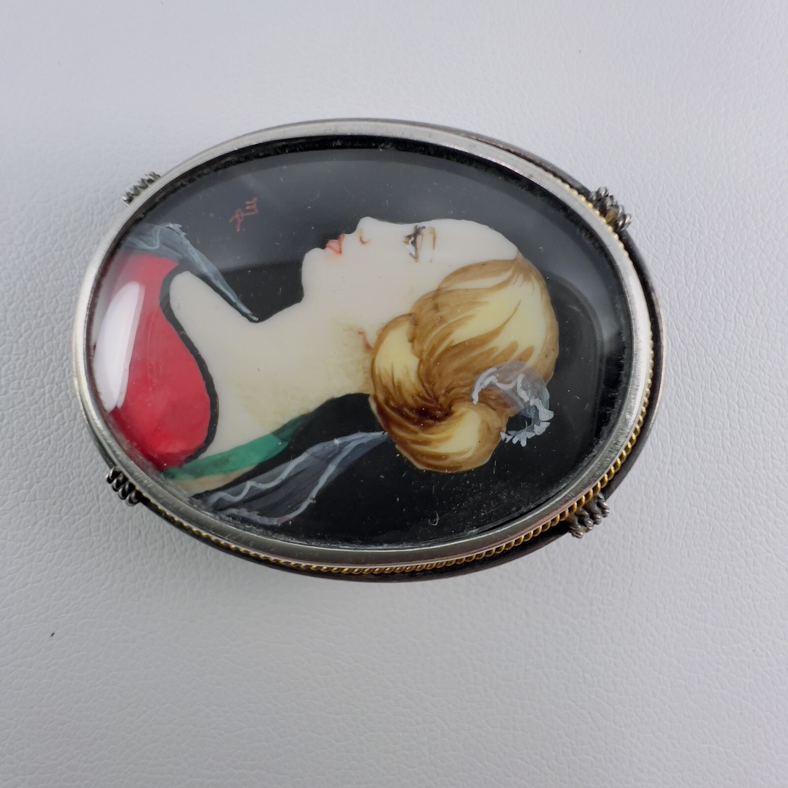 Antique Hand Painted Victorian Portrait Brooch Pendan… - Gem