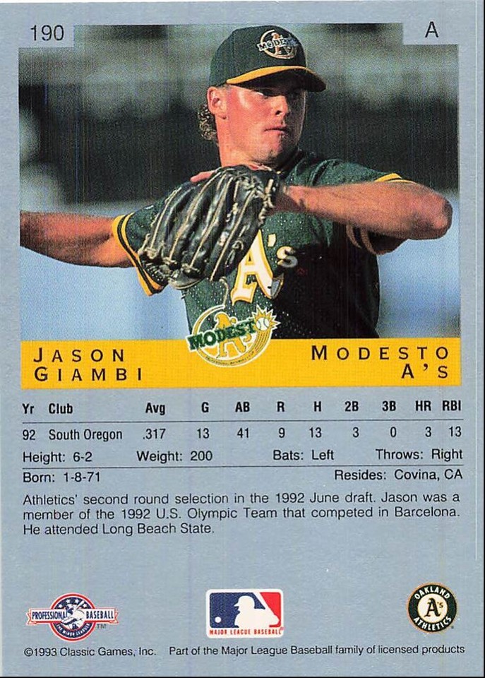 1993 Classic Best Jason Giambi Modesto A's #190 | eBay