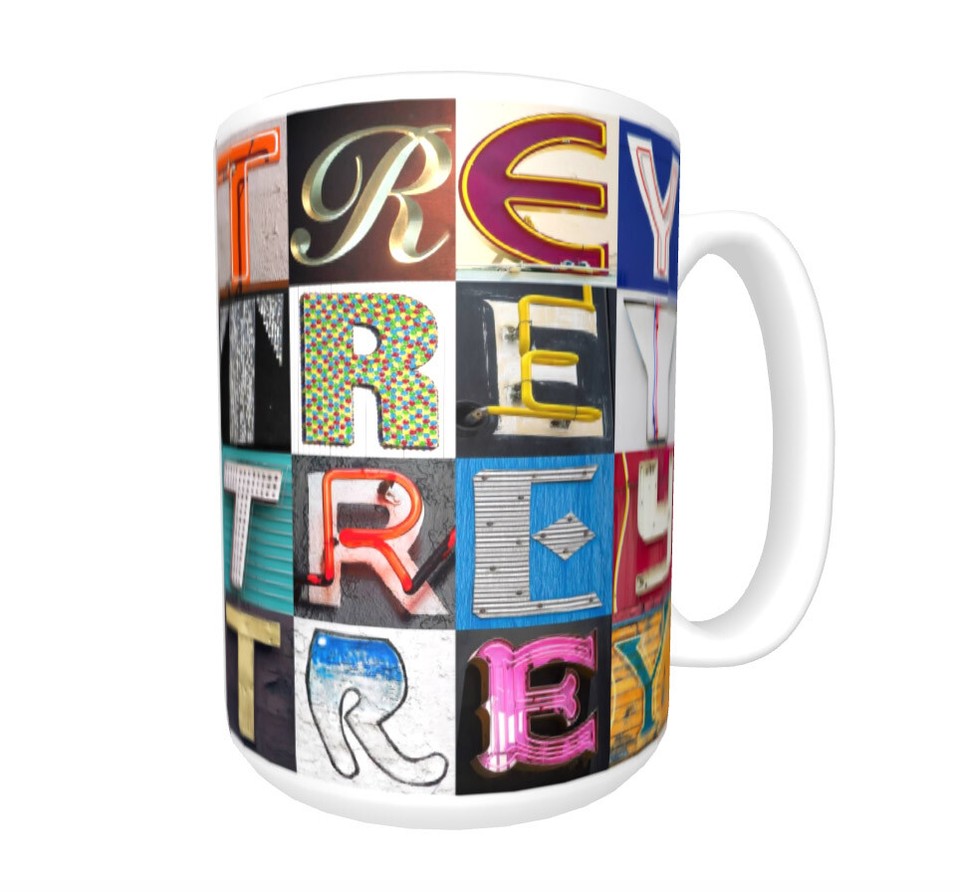 TREY Coffee Mug / Cup featuring the name in photos of sign letters | eBay