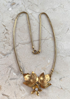 Vintage Forstner 1/20 12K Goldfilled Leaf Flower Diamond Snake Chain ...