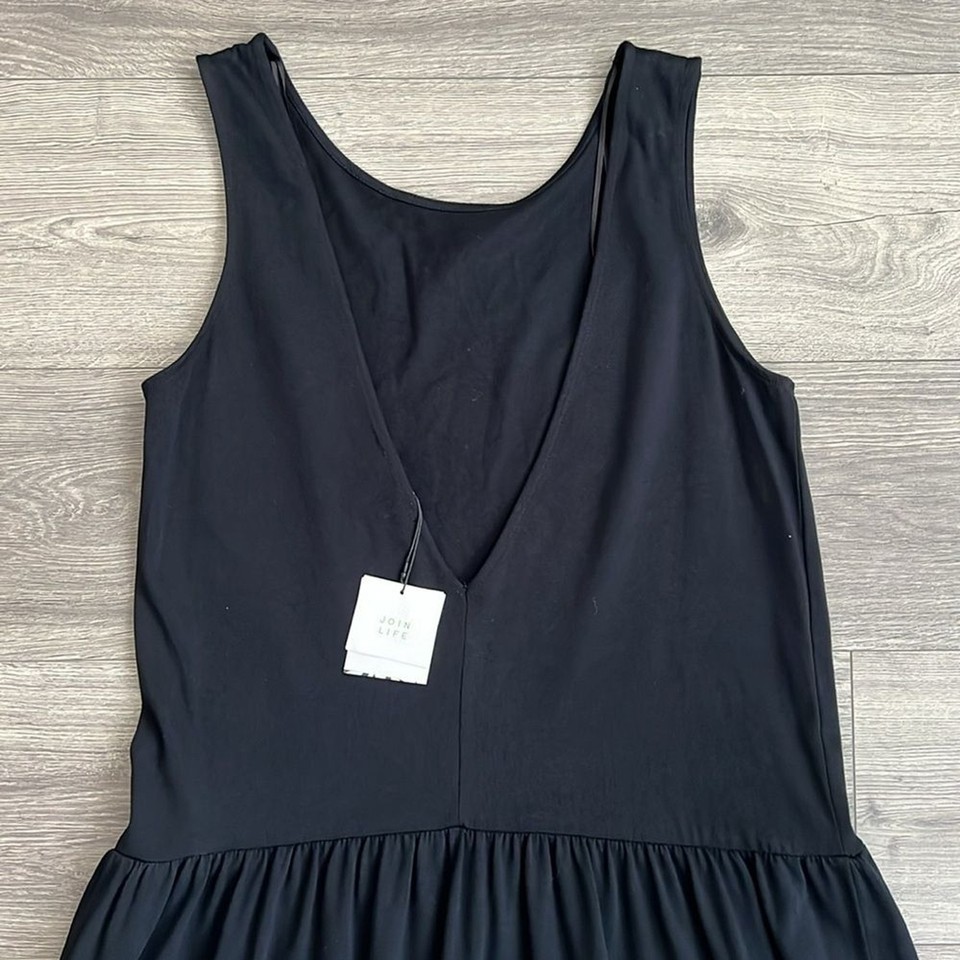 ZARA Plunge Back Midi Dress Medium Black Drop Waist Flowy Sundress ...