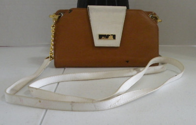Miche Crossbody Purse Tan & White Leather 8 inches x 4.5 inches Pre ...