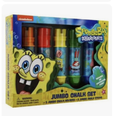 SpongeBob SquarePants Jumbo Chalk Set of 5 Sidewalk Chalk with Holders ...