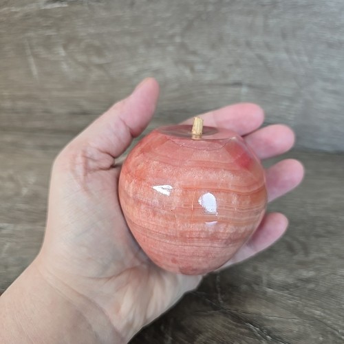 Vintage Italian Alabaster Apple Stone Fruit Wooden Stem Marbled-Redish ...