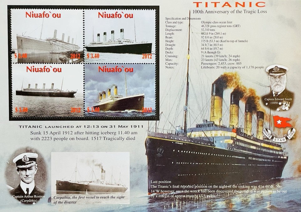 NIUAFO 'OU TITANIC STAMPS 2012 MNH SINKING OF TITANIC CENTENNIAL CRUISE ...