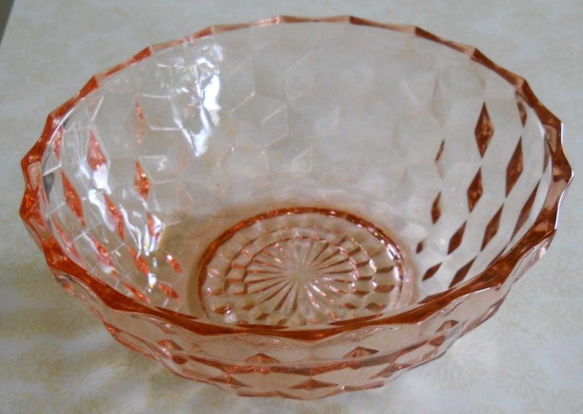 PINK FOSTORIA AMERICAN DEPRESSION GLASS CUBE PATTERN BOWL 6 1/2 ...