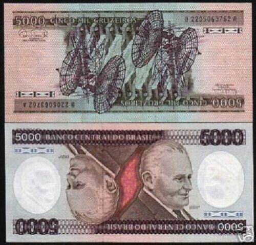 Brazil 5000 CRUZEIROS P-202 1981 Brazilian Portrait Upside Down UNC ...