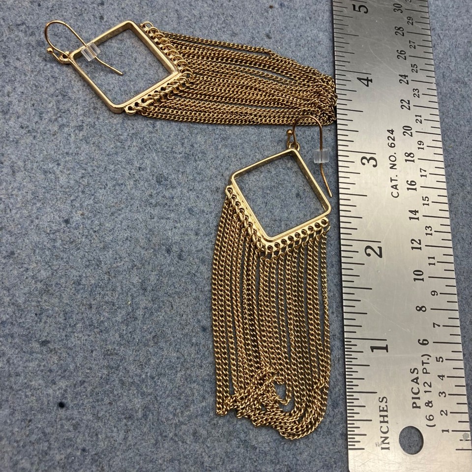 Statement Dangle Pierced Earrings Gold Open Diamond Chain Swoop Retro ...